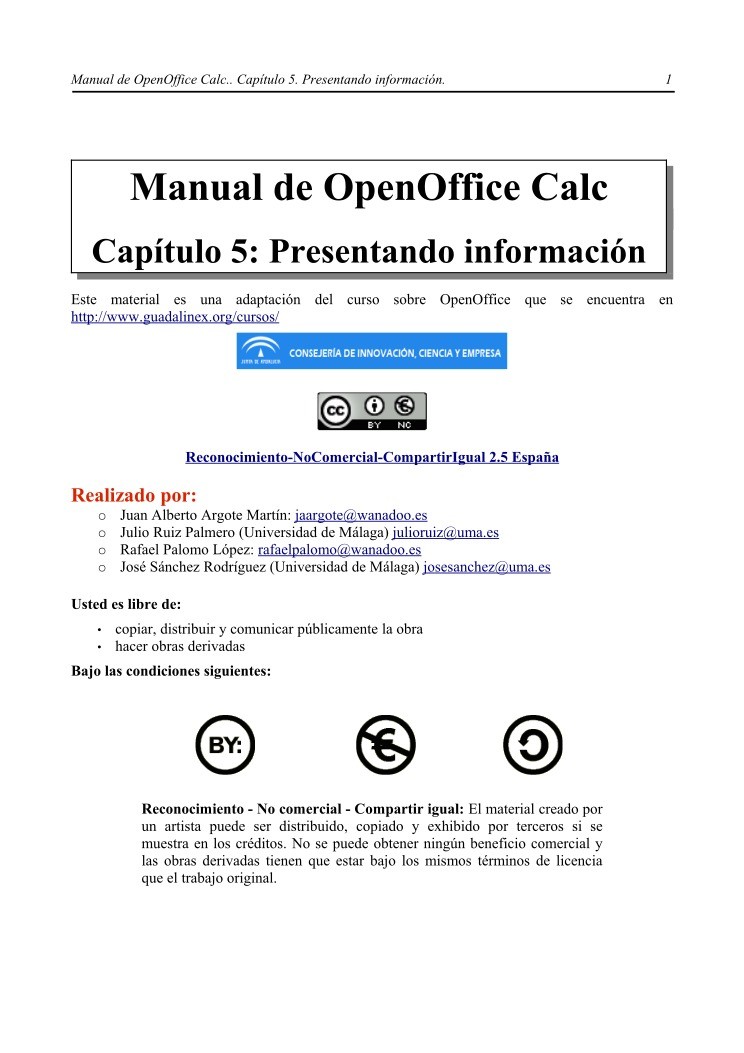 PDF de programación - Capítulo 5: Presentando información - Manual de OpenOffice Calc