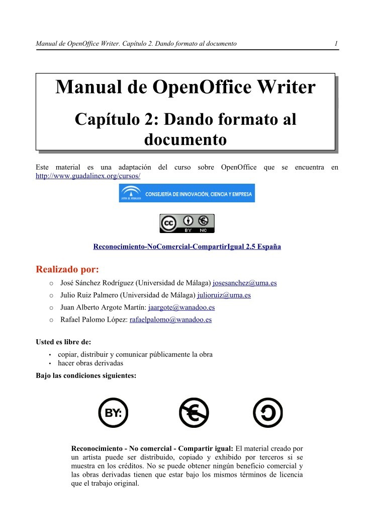 PDF de programación - Capítulo 2: Dando formato al documento - Manual de OpenOffice Writer