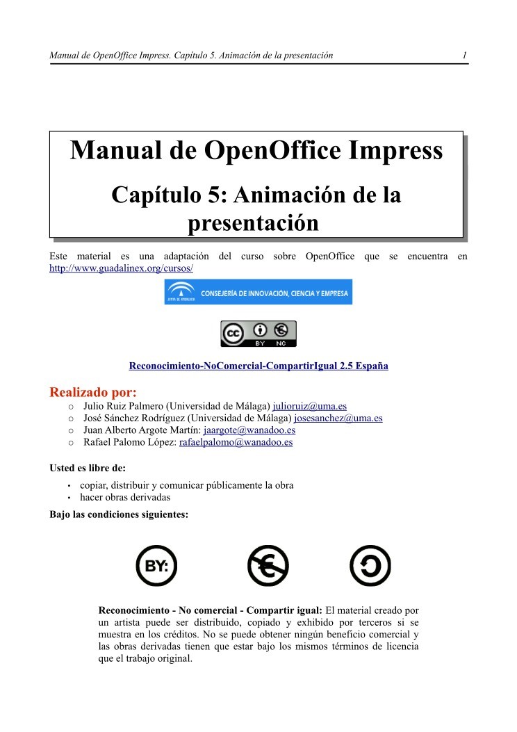 PDF de programación - Capítulo 5: Animación de la presentación - Manual de OpenOffice Impress
