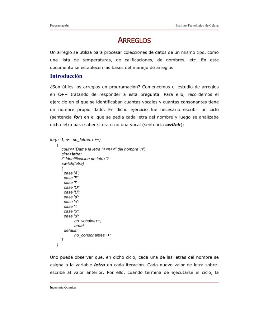 PDF de programación - Arreglos