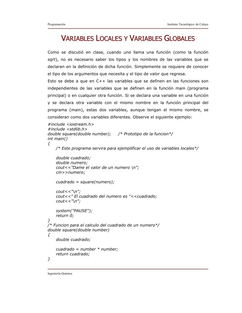 PDF de programación - Variables locales y variables globales