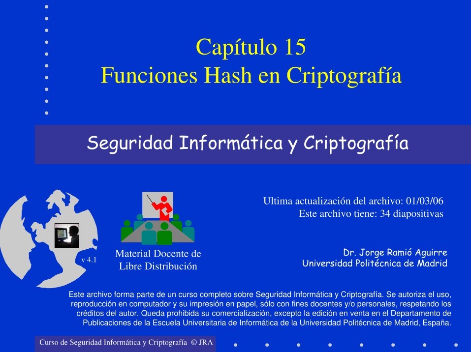 PDF de programación - Funciones Hash en Criptografía - Capítulo 15