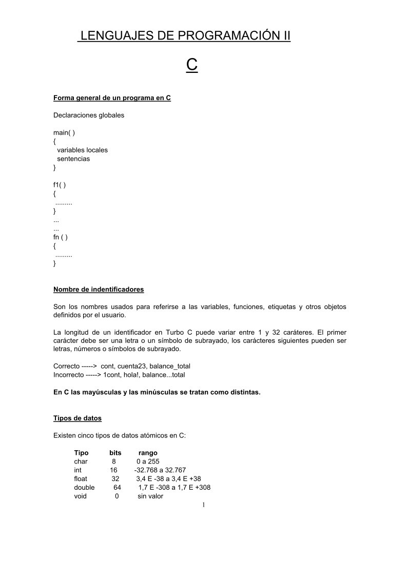 PDF de programación - LENGUAJES DE PROGRAMACIÓN II - C