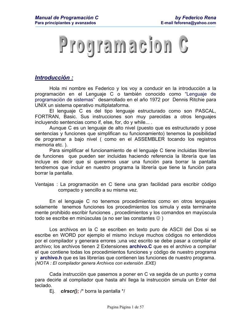 PDF de programación - Manual de programación en el Lenguaje C
