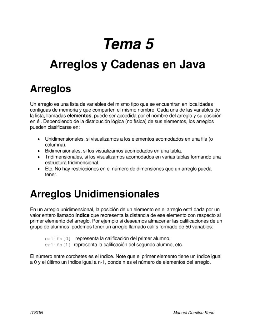 PDF de programación - Tema 5 - Arreglos y cadenas en Java