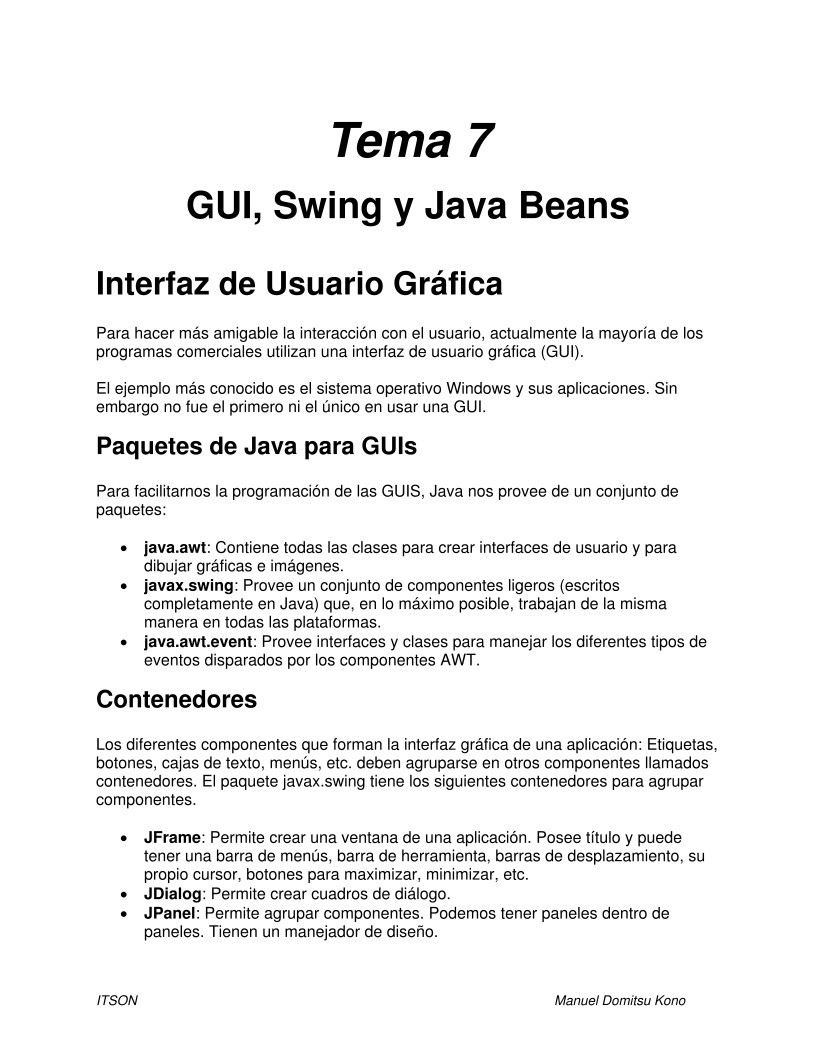 PDF de programación - Tema 7 - GUI, Swing y Java Beans