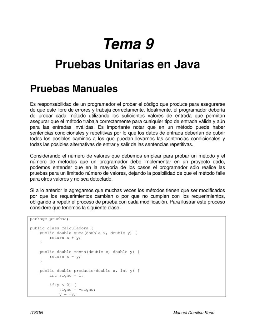 PDF de programación - Tema 9 - Pruebas Unitarias en Java