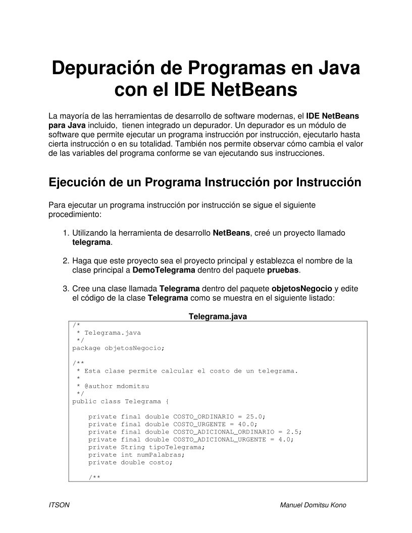 PDF de programación - Depuración de Programas en Java con el IDE NetBeans