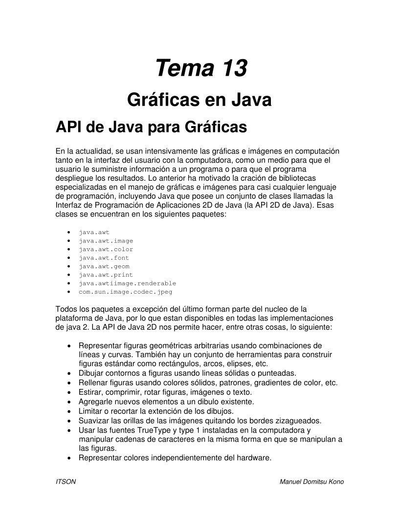 PDF de programación - Tema 13 - Gráficas en Java