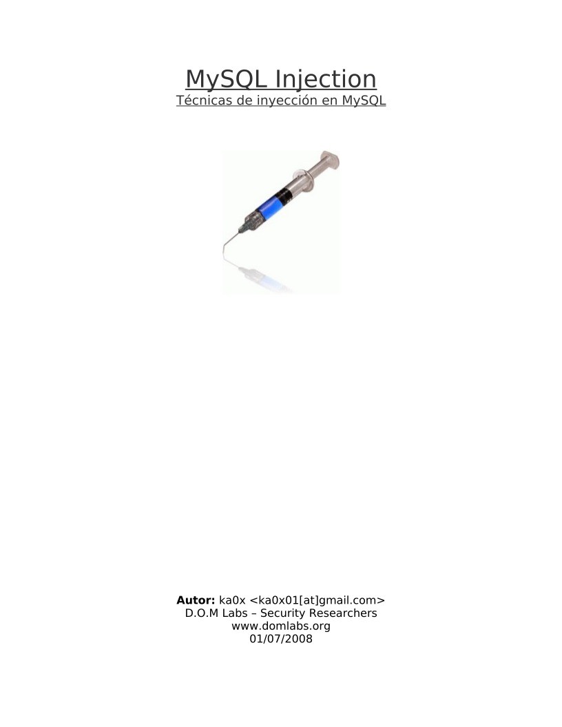 PDF de programación - MySQL Injection - Técnicas de inyección en MySQL