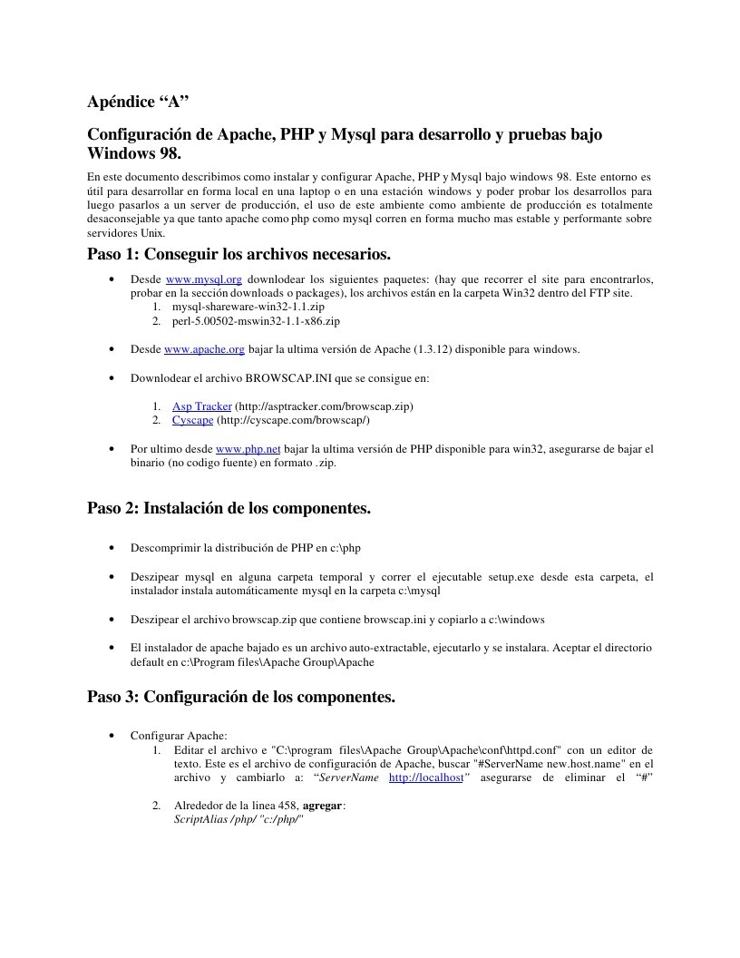 Pdf De Programación Apéndice A” Configuración De Apache Php Y Mysql Para Desarrollo Y