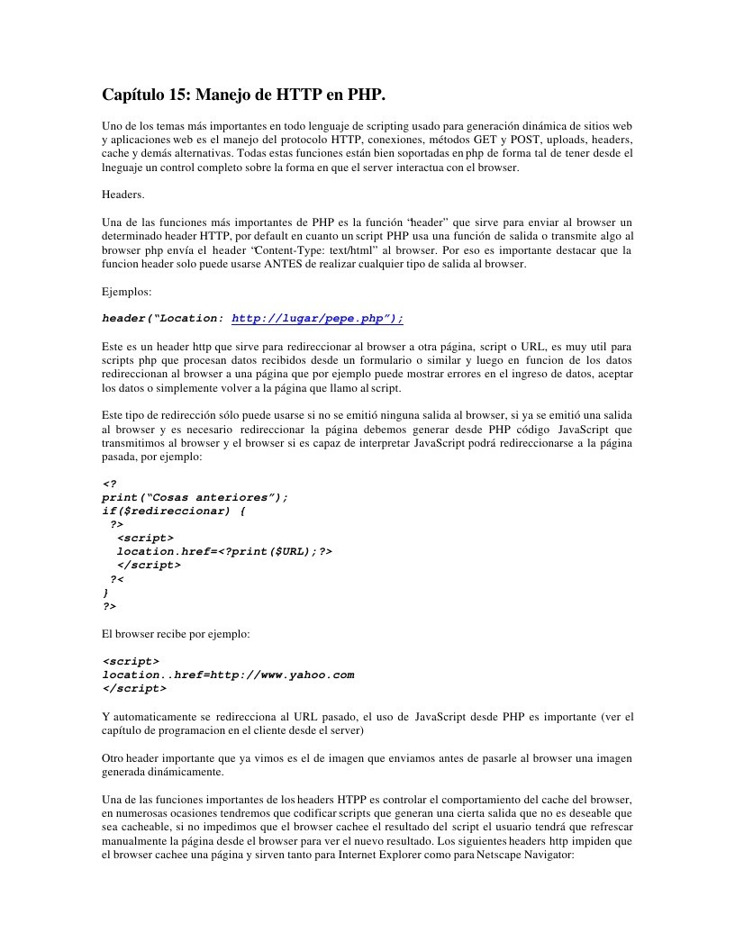 PDF de programación - Capítulo 15: Manejo de HTTP en PHP - Curso de PHP