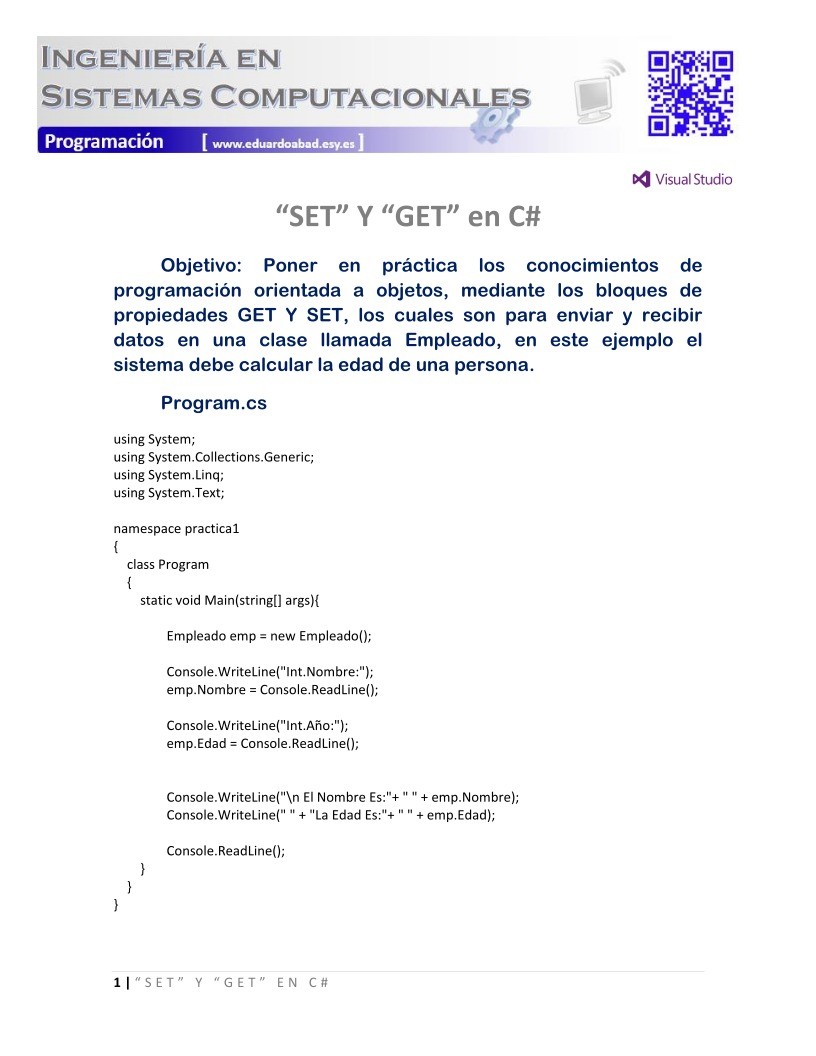 PDF de programación - SET y GET en C#