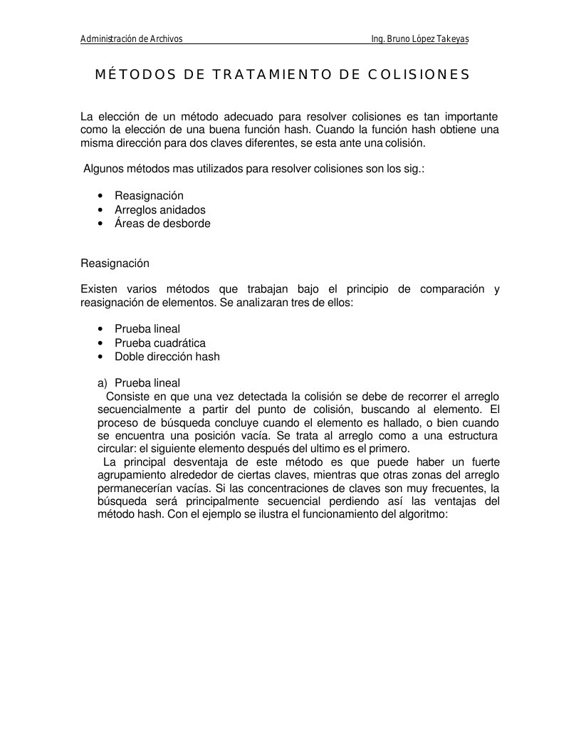 PDF de programación - Métodos de tratamiento de Colisiones PDF de programación - Métodos de tratamiento de Colisiones