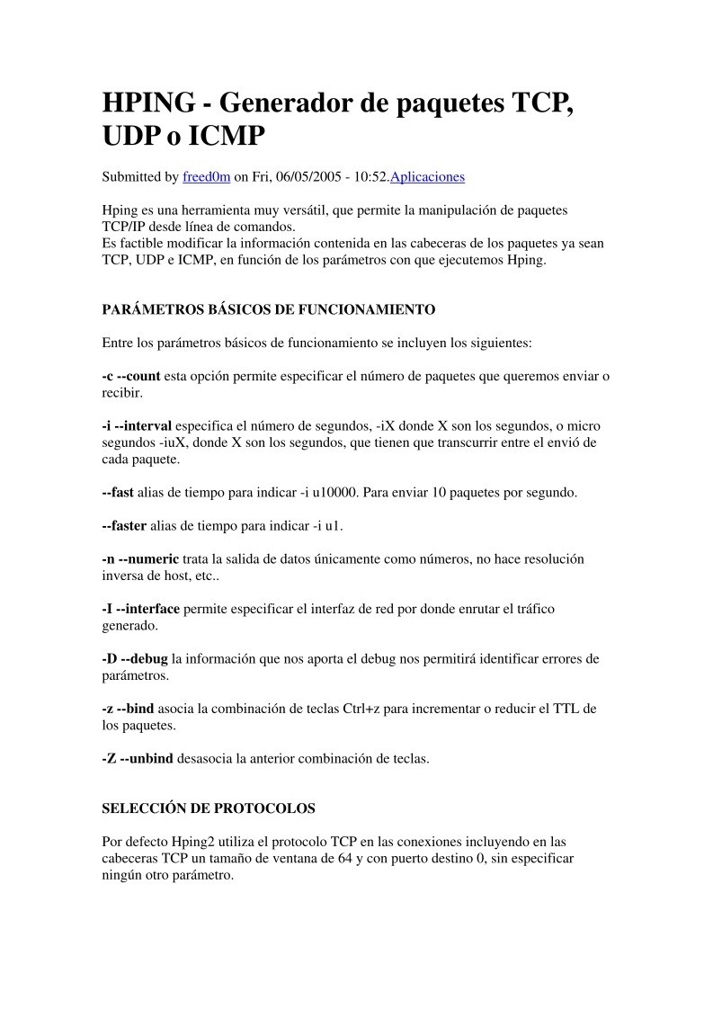 PDF de programación - HPING - Generador de paquetes TCP, UDP o ICMP