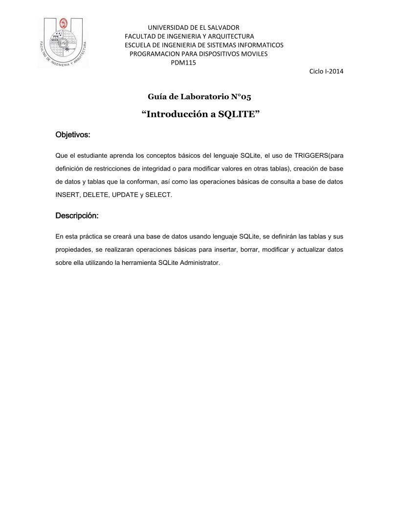 PDF de programación - Introducción a SQLITE - guía lab05