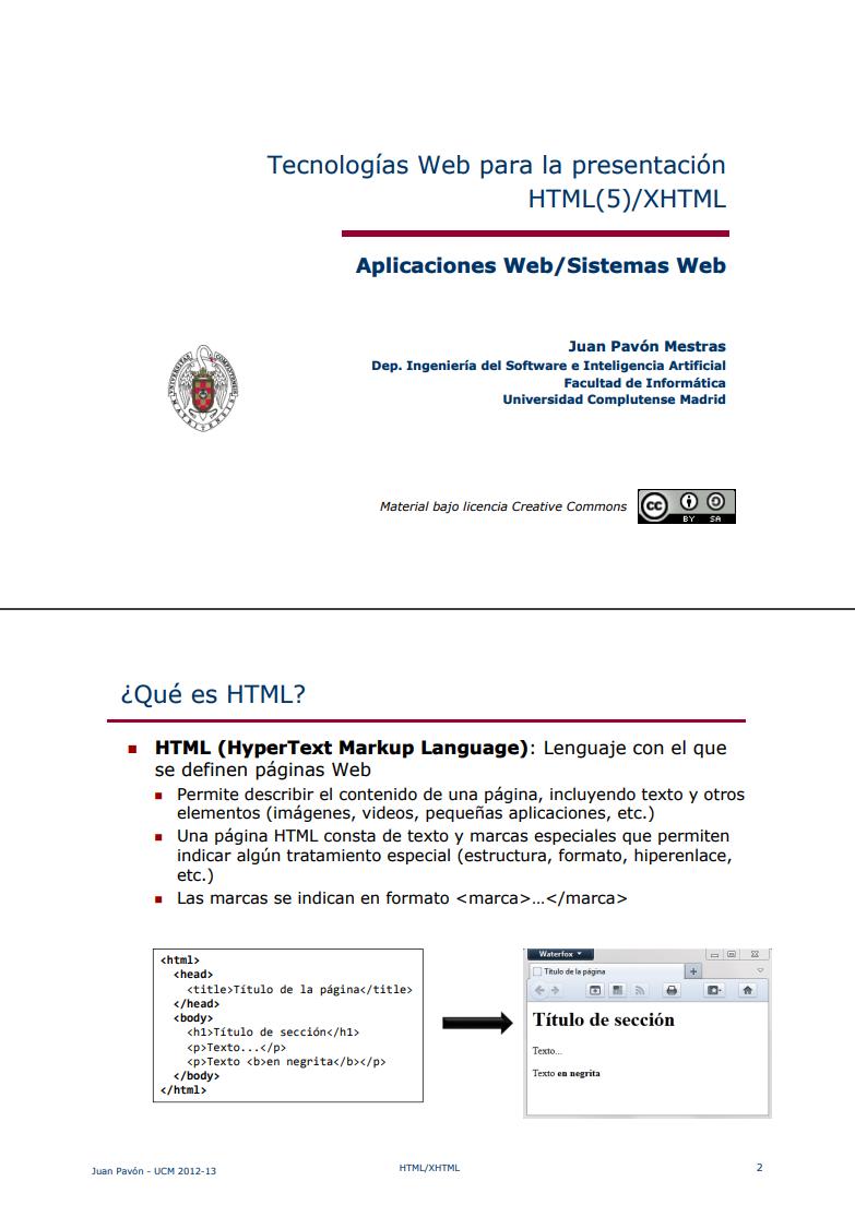 PDF de programación - Tecnologías Web para la presentación HTML(5)/XHTML