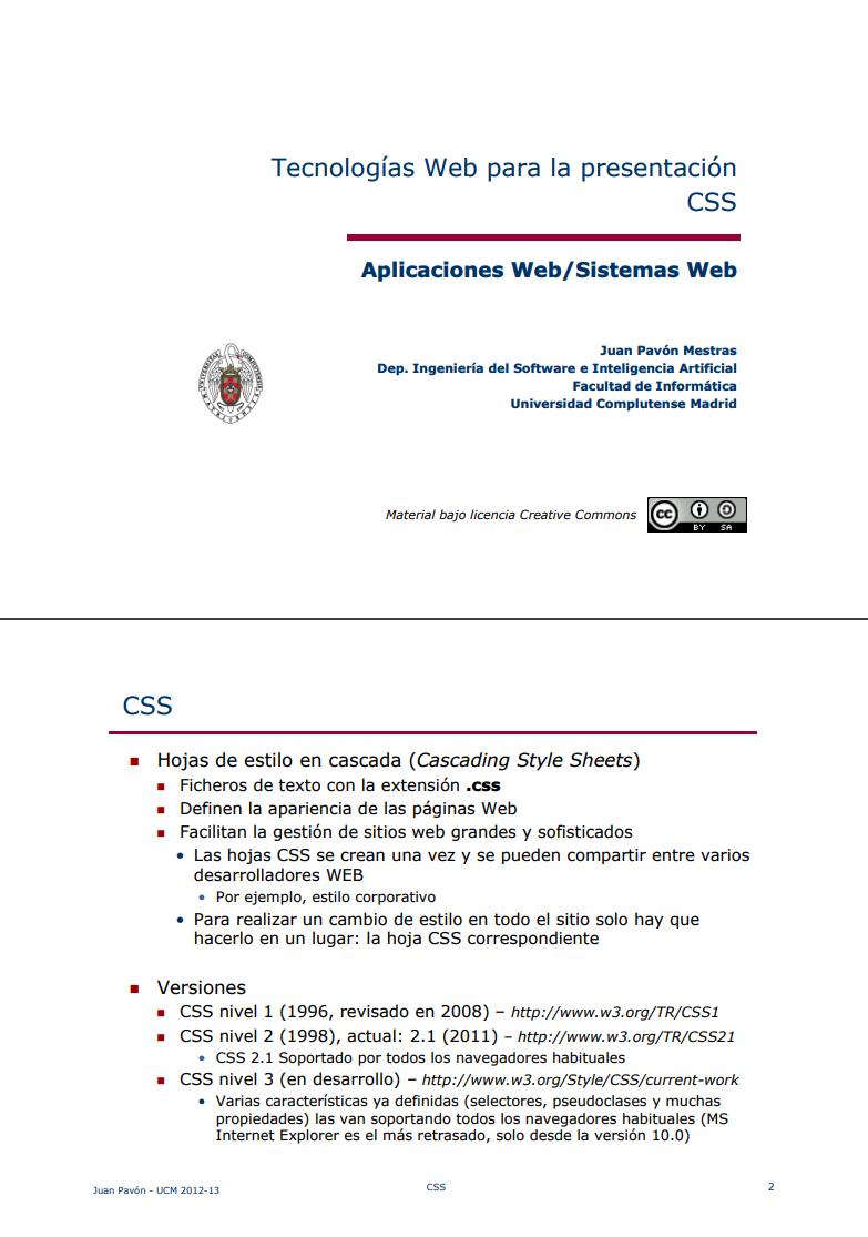 PDF de programación - Tecnologías Web para la presentación CSS