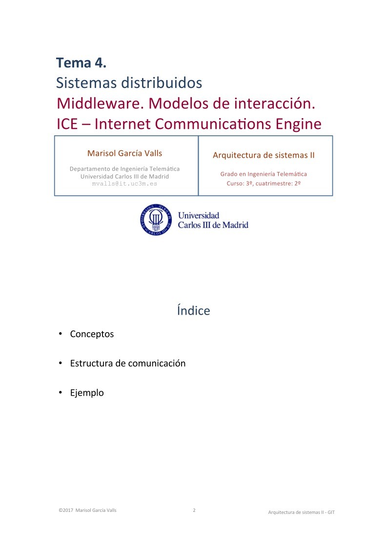 PDF de programación - Middleware. Modelos de interacción - Tema 4. Sistemas distribuidos