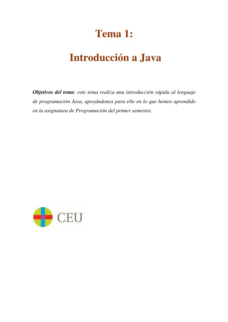 PDF de programación - Tema 1: Introducción a Java