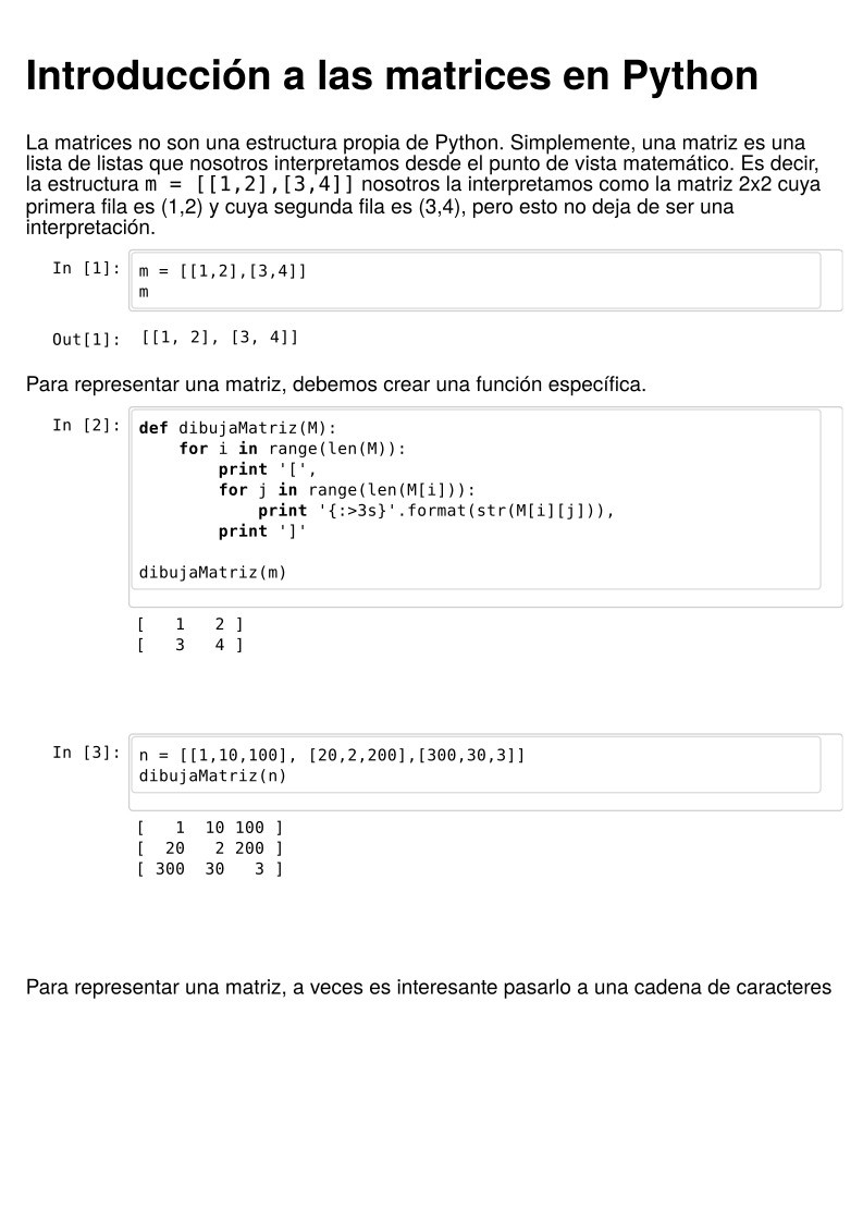 PDF de programación - introducción a las matrices en Python