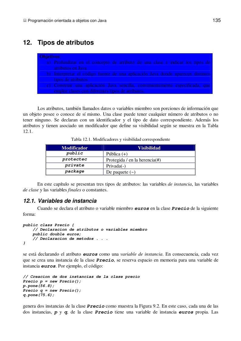 PDF de programación - 12. Tipos de atributos - Programación orientada a objetos con Java