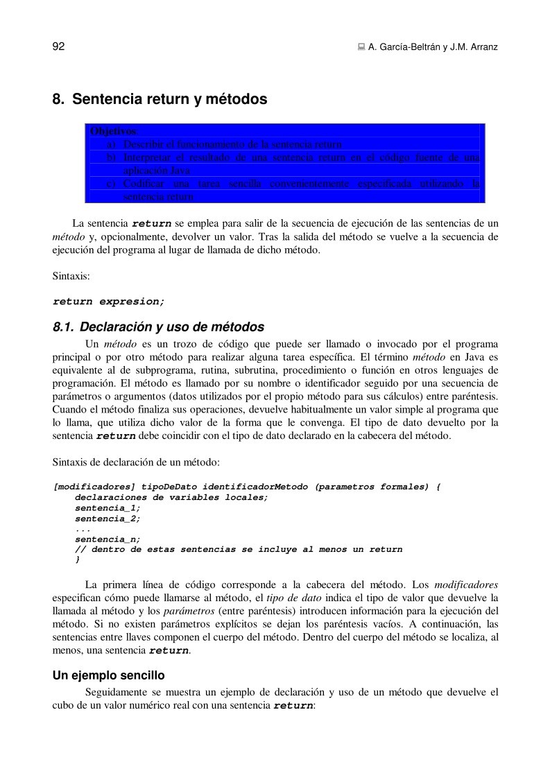 PDF de programación - 8. Sentencia return y métodos - Programación ...