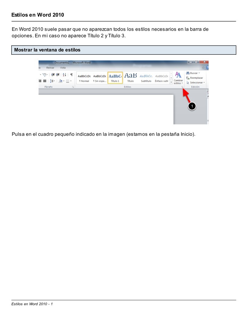 PDF de programación - Estilos en Word 2010