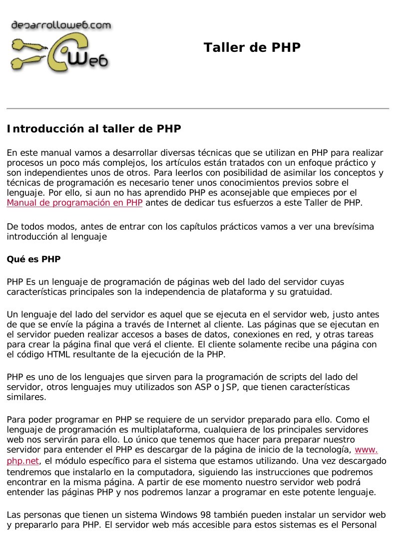PDF de programación - Taller de PHP - Manual completo