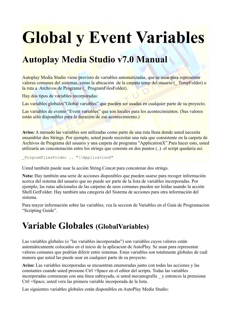 PDF de programación - Global y Event variables