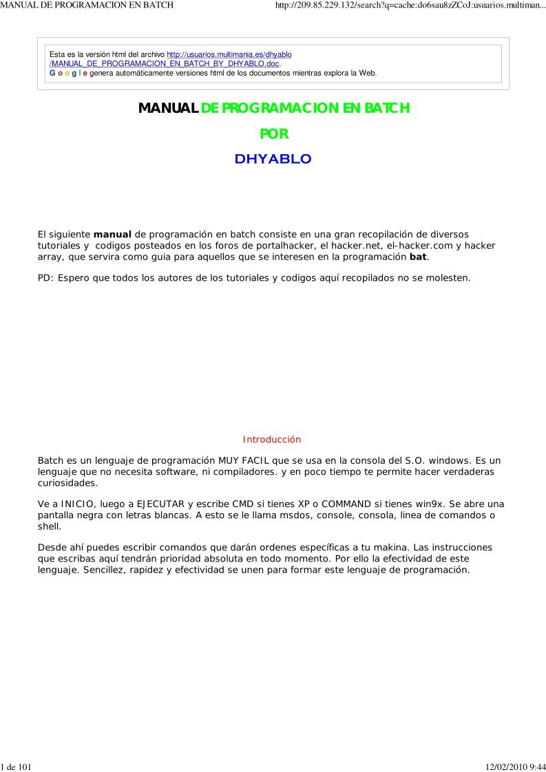 PDF de programación - Manual de programación en Batch