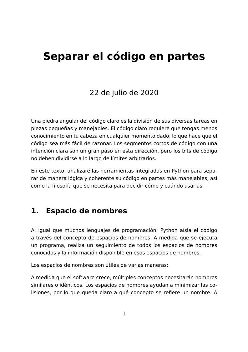 PDF de programación - Separar el código en partes