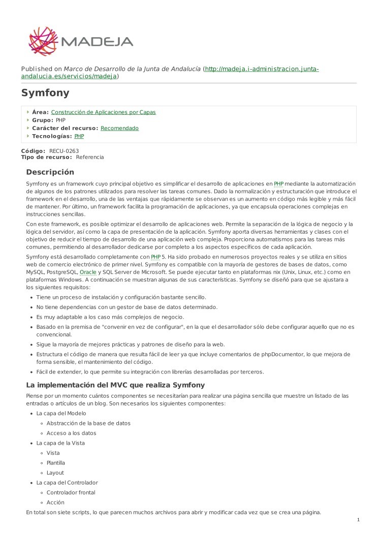 PDF de programación - Symfony