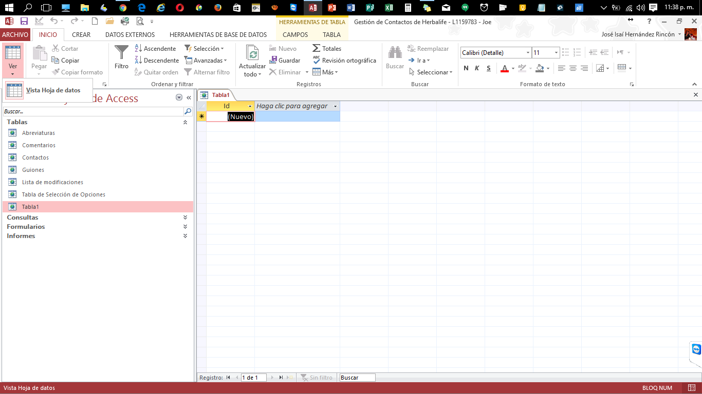 Access - Cómo se puede activar Vista de Diseño en tablas de access?
