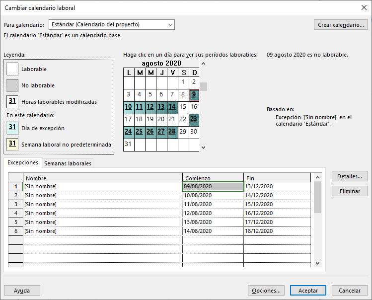 Microsoft Project - Calenedario nuevo base para jornada excepcional 8x6